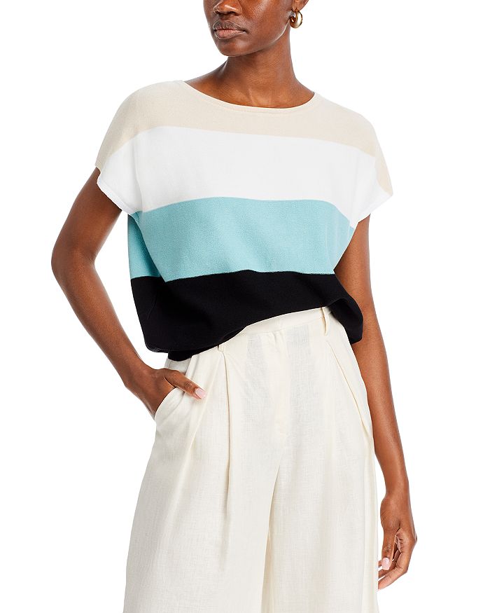T Tahari Color Block Stripe Short Sleeve Sweater | Bloomingdale's