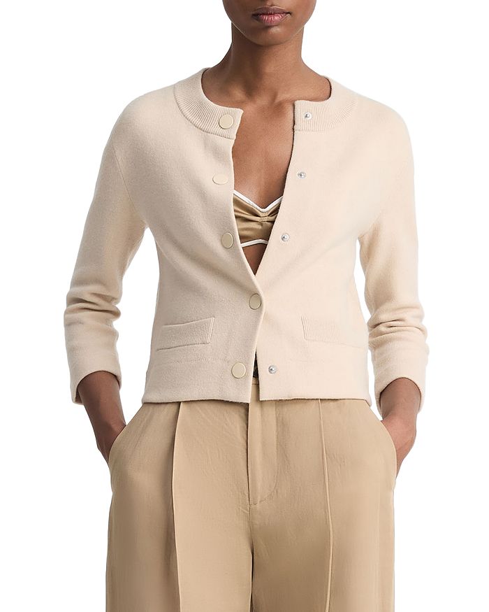 Vince Wool Cashmere Shrunken Snap Front Cardigan | Bloomingdale's