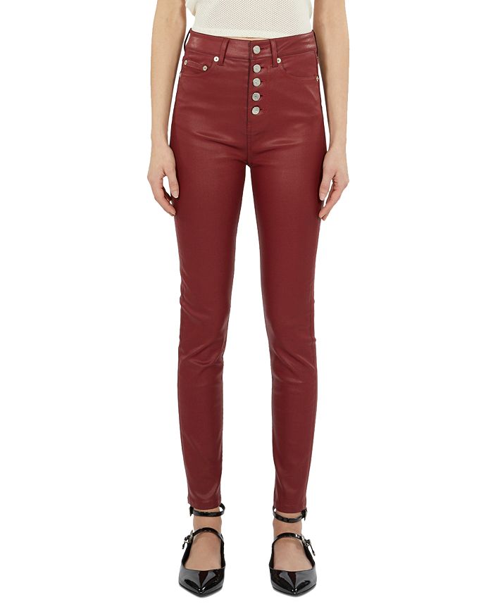 The Kooples High Rise Faux Leather Skinny Jeans in Dark Red | Bloomingdale's