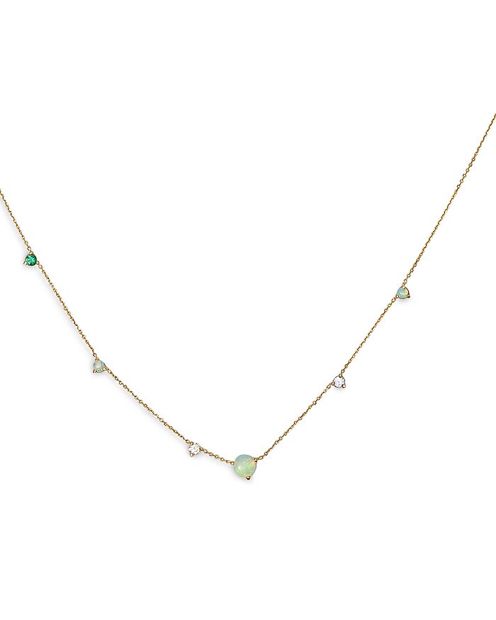 WWAKE 14K Yellow Gold Multi Stone Linear Chain Necklace, 18 ...