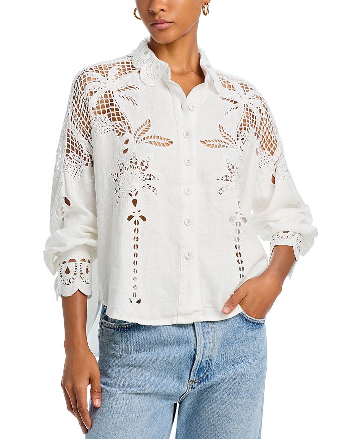 FARM Rio White Palms Long Sleeve Blouse | Bloomingdale's