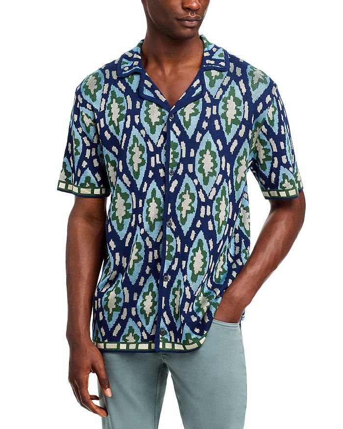 Scotch & Soda Geo Jacquard Knit Regular Fit Button Down Camp Shirt ...