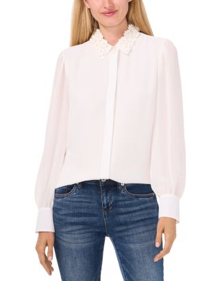 CeCe Floral Appliqué Collared Blouse | Bloomingdale's