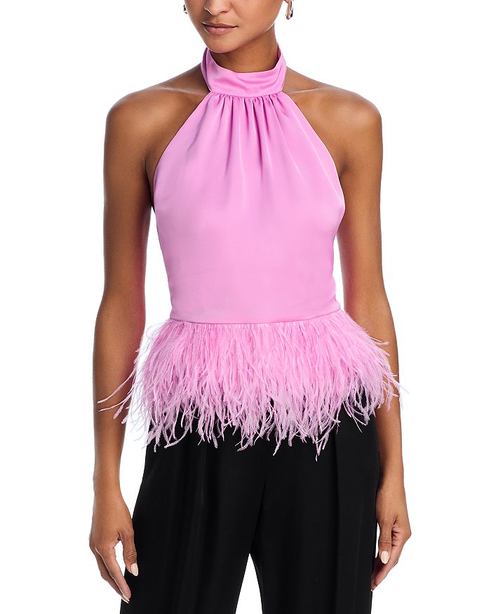 Ramy Brook Faux Feather Trim Halter Top | Bloomingdale's