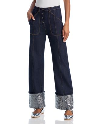 Cinq à Sept Benji High Rise Sequin Cuff Jeans in Indigo/Clear ...