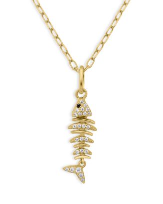 AQUA Pavé Fish Pendant Necklace in 18K Gold Plated Sterling Silver, 16 ...
