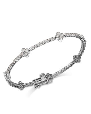 Bloomingdales Fine Collection Diamond Clover Station Bracelet in 14K White Gold  1.0 tcw
