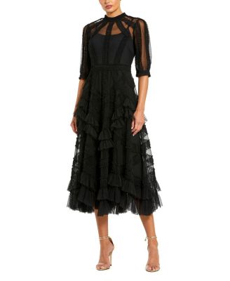 Mac Duggal High Neck Puff Sleeve Ruffle Tiered Dress