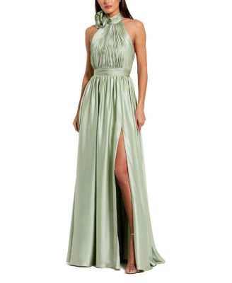 Mac Duggal Soft Tie Halter Neck High Slit Gown