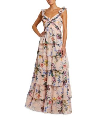 Click here for Mac Duggal Ruffle Sleeveless Chiffon Tiered Floral... prices