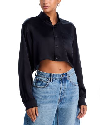 Click here for alexanderwang. t Silk Cropped Boyfriend Shirt prices