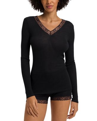 Hanro Woolen Lace Trim Long Sleeve Top | Bloomingdale's