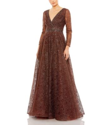 Click here for Mac Duggal Embellished V-Neck Long Sleeve A Line G... prices