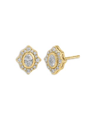EF Collection 14K Yellow Gold EF Collection Diamond Oval Halo Stud ...