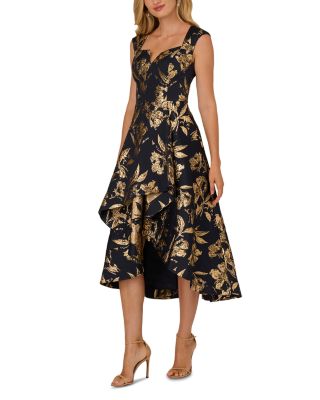 Adrianna Papell High Low Metallic Jacquard Midi Dress