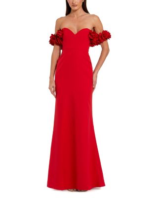 Click here for Mac Duggal Off-the-Shoulder Crepe Gown with 3D Flo... prices