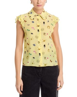 Click here for Alice and Olivia Martel Silk Flutter Sleeve Blouse prices