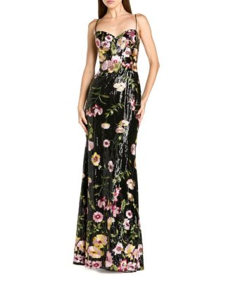 Click here for Mac Duggal Sleeveless Bustier Floral Applique Gown prices