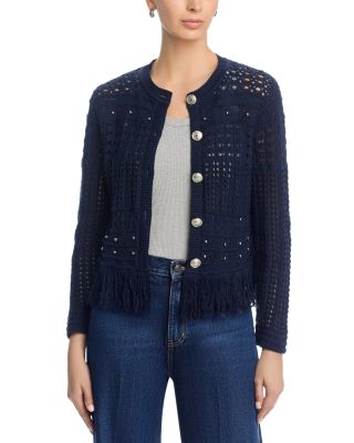Click here for Milly Beaded Fringe Crewneck Cardigan prices
