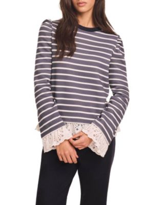 Click here for Mint Velvet Womens Stripe Woven Mix Sweatshirt prices