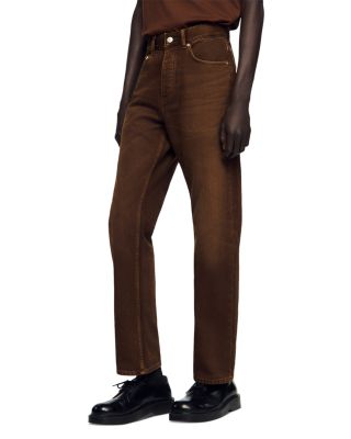 Click here for Sandro Regular Fit Faded Cotton Jeans in Tobacco B... prices