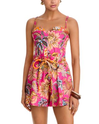 Click here for Farm Rio Ligia Tie Waist Romper prices
