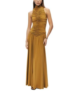 Click here for Nocturne Ruched High-Neck Maxi Dress prices