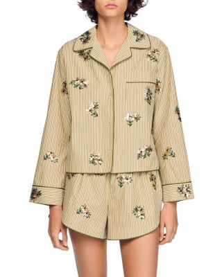 Click here for Sandro Nilla Embroidered Striped Shirt prices