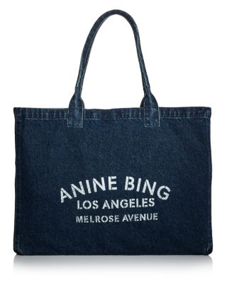 Click here for Anine Bing Leo Large Logo Denim Tote Bag prices