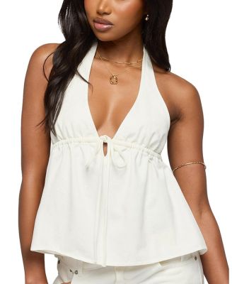 Click here for Edikted Safia Denim Halter Top prices