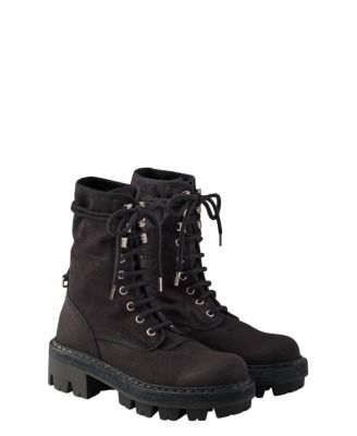 Click here for Prada Womens Canvas Lace-Up Ankle Boots prices