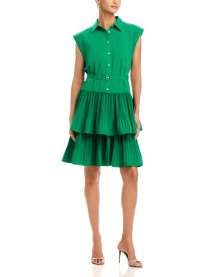 Click here for T Tahari Cap Sleeve Button Down Tiered Dress prices