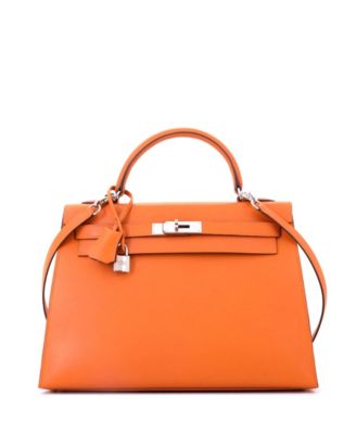 Click here for Pre-Owned HERMES Kelly 32 Handbag Orange Box Calf... prices