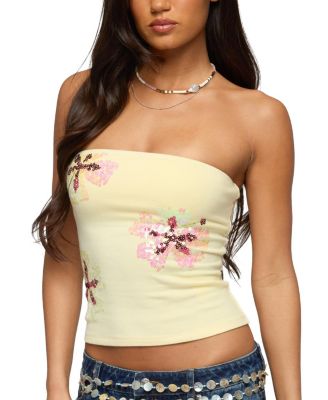 Click here for Edikted Braelyn Sequin Floral Tube Top prices