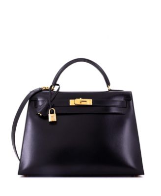 Click here for Pre-Owned HERMES Kelly 32 Handbag Black Box Calf w... prices