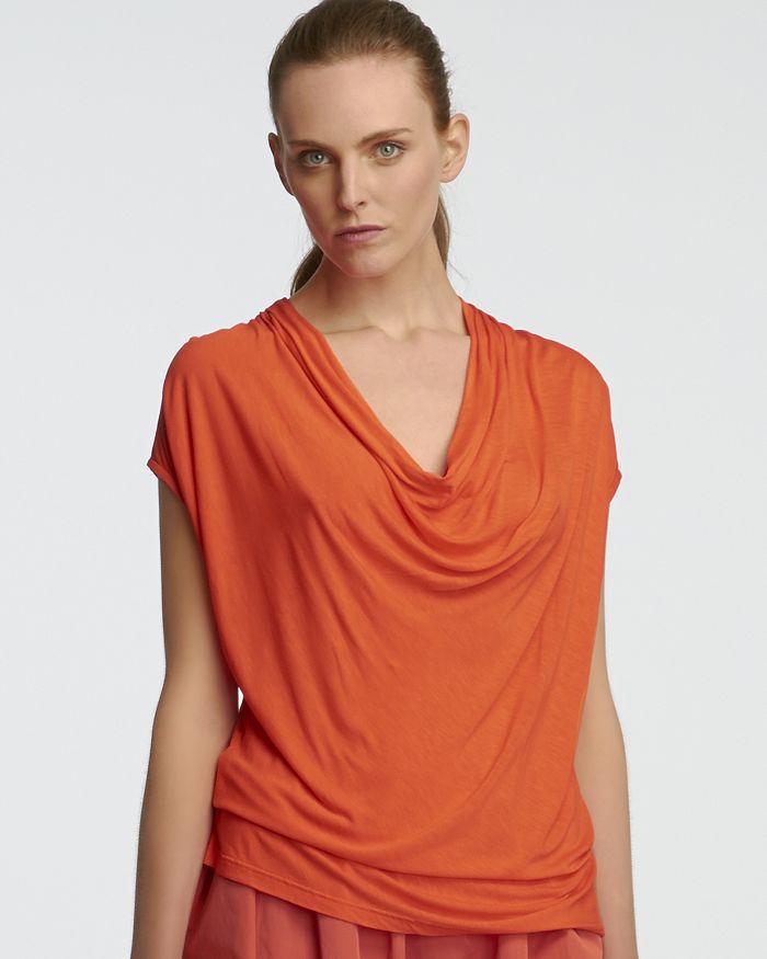 HALSTON HERITAGE HALSTON Draped Neck Knit Top - Short Sleeve ...