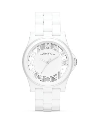 MARC JACOBS MARC BY Rivera Skeleton White Watch, 41mm | Bloomingdale's