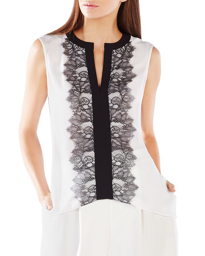 BCBGMAXAZRIA Cheneessa Lace Placket Top | Bloomingdale's