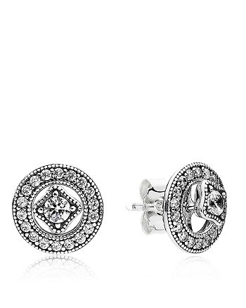 Pandora Earrings - Sterling Silver & Cubic Zirconia Detachable Studs ...