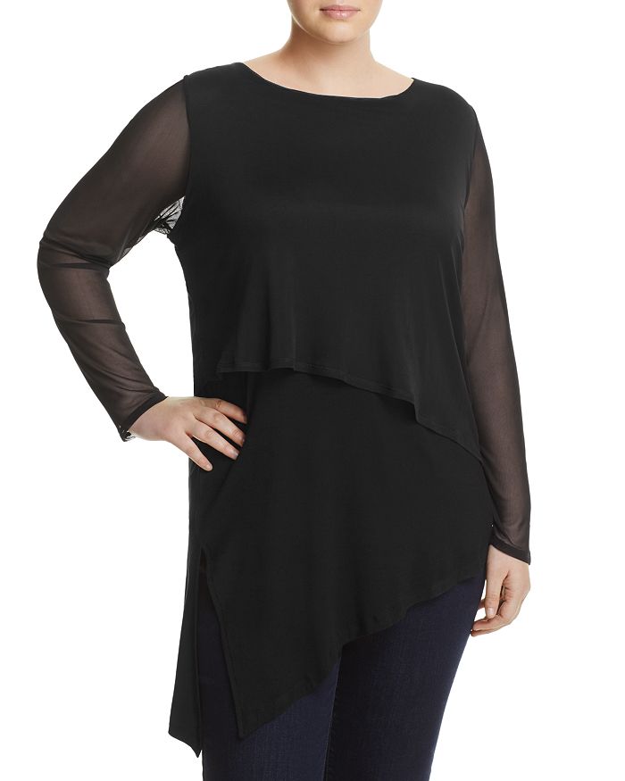 One A Plus Asymmetric Mesh Panel Tunic | Bloomingdale's