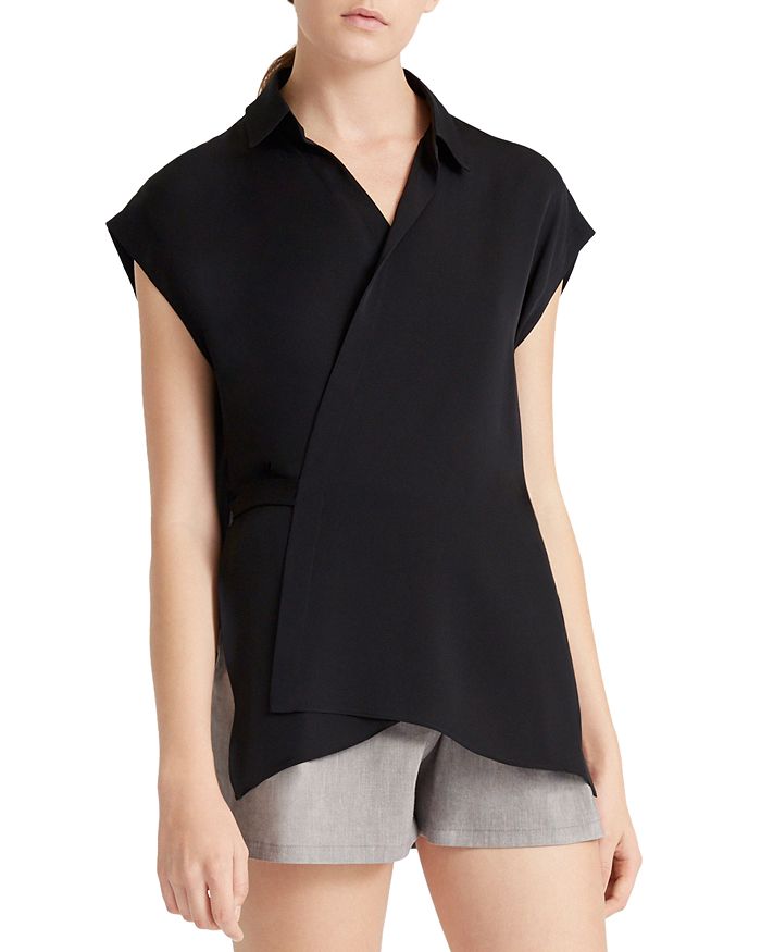 HALSTON HERITAGE HALSTON Georgette Drape-Back Wrap Top | Bloomingdale's