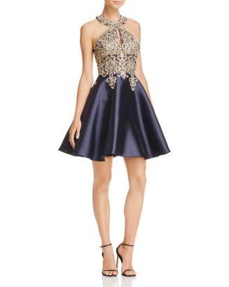 Avery G Embroidered Fit-and-Flare Dress | Bloomingdale's