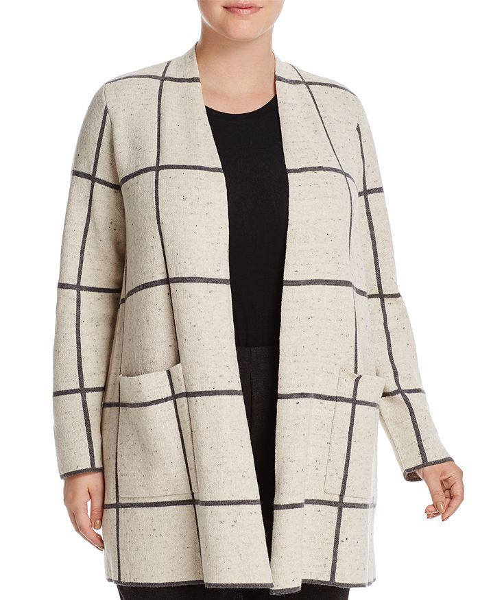 Eileen Fisher Plus Windowpane Open Front Cardigan | Bloomingdale's