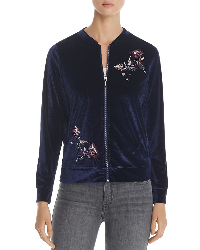 Design History Floral Embroidered Velvet Bomber Jacket | Bloomingdale's