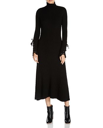 Maje Rafaela Ribbed Knit Lace-Up Sleeve Midi Dress | Bloomingdale's