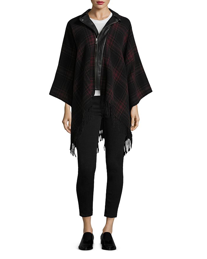 The Kooples Leather Collar Tartan Poncho | Bloomingdale's