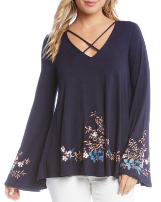 Karen Kane Floral Crossover-Neck Top | Bloomingdale's