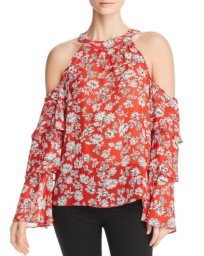 Red Haute Tiered-Sleeve Cold-Shoulder Top | Bloomingdale's