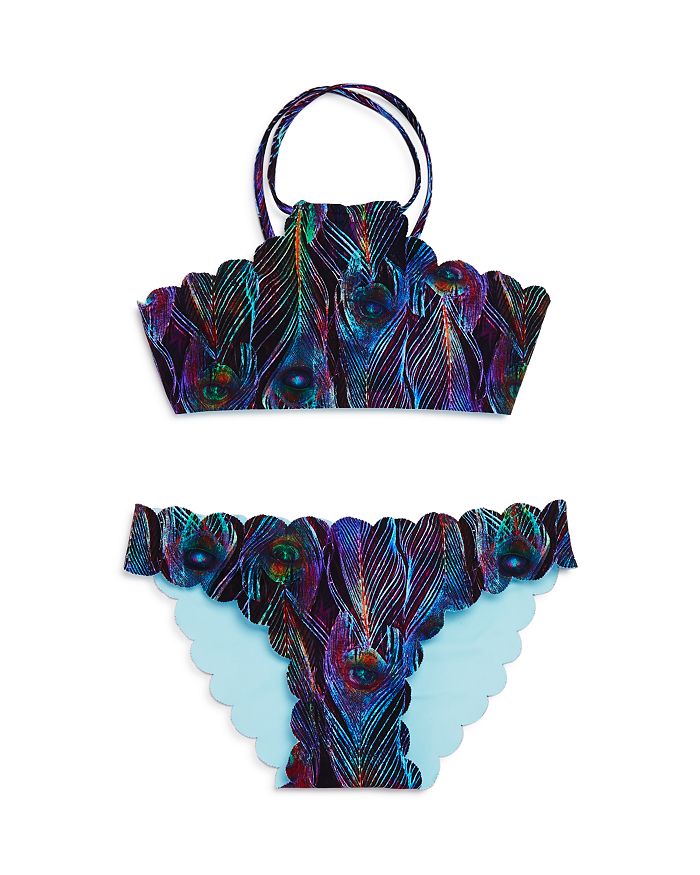 PilyQ Girls' Reversible Seamless Feather-Print 2-Piece Swimsuit ...