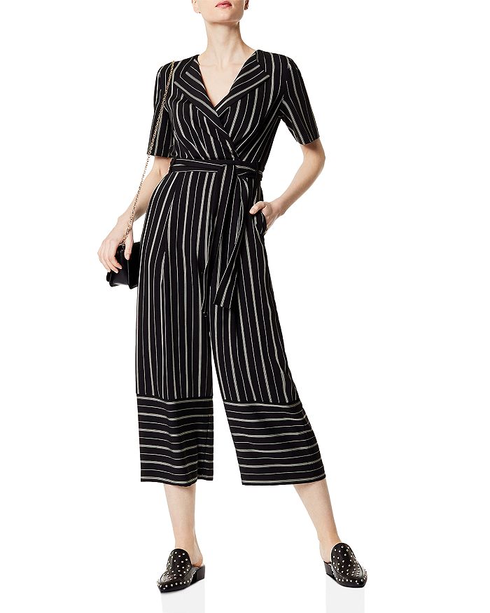 KAREN MILLEN Striped Cropped Wide-Leg Jumpsuit | Bloomingdale's